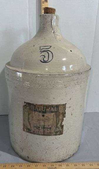 Natural Brand Cider Vinegar Five Gallon Stoneware Jug - Sherwood Auctions