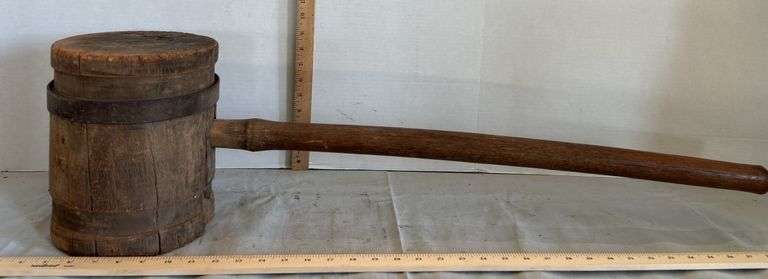 Extra Large Wooden Mallet with Steal Bands - Sherwood Auctions