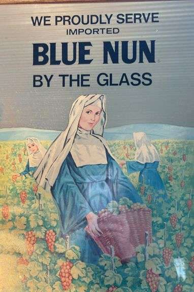 Wine Bar Vintage Blue Nun Glass Mirror Pub Advertising Sign - Sherwood ...