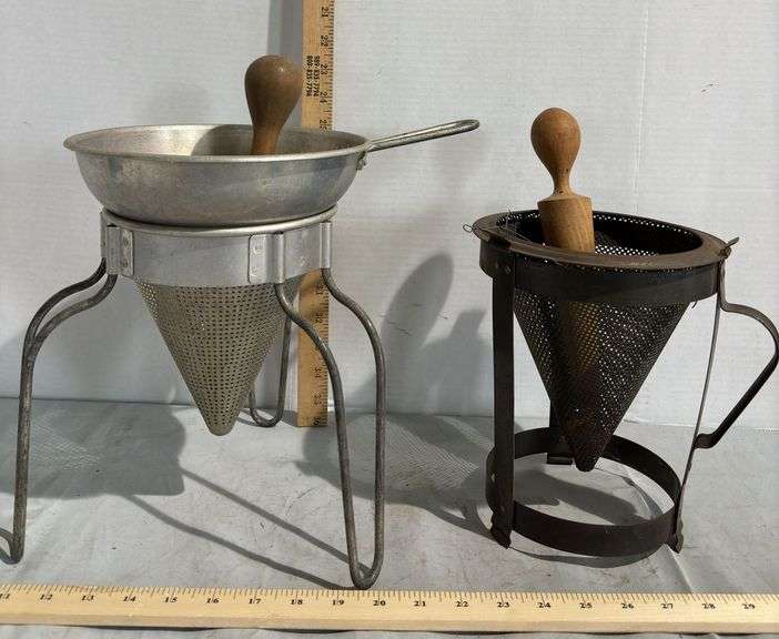Aluminum Cone Food Mill with Wooden Pestle & Metal Chinois Strainer ...