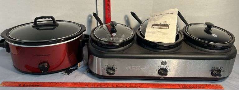 GE Three Crock Slow Cooker & Six Quart Hamilton Beach Slow Cooker- both ...