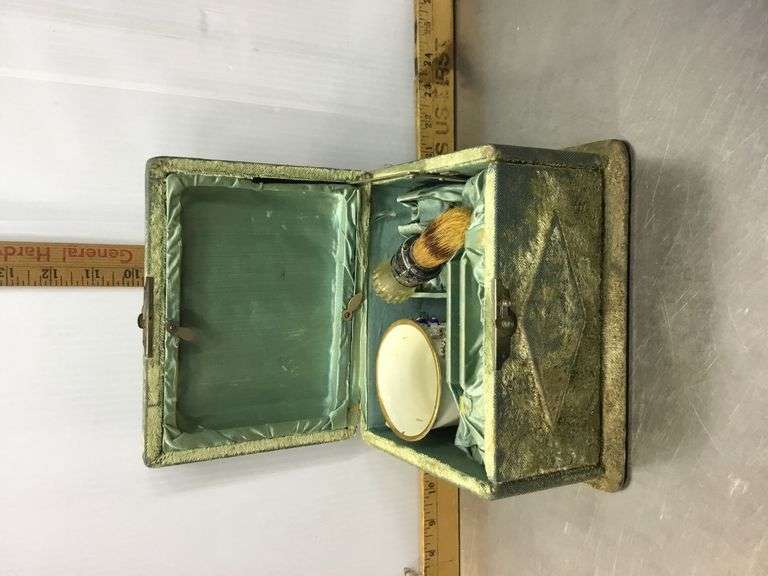 Vintage Shaving Box With Cup, Blade, Brush and More - Sherwood Auctions