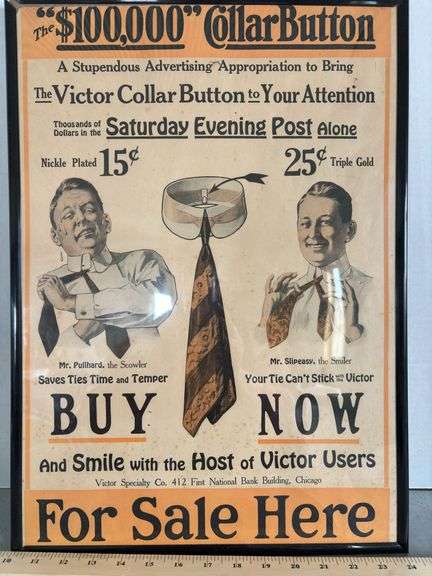 1910 era Original Victor Collar Button Poster - Sherwood Auctions