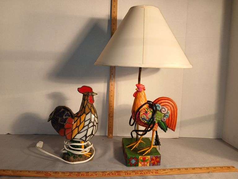 Stained Glass "Tiffany Style" & Jim Shore Rooster Lamps - Sherwood Auctions