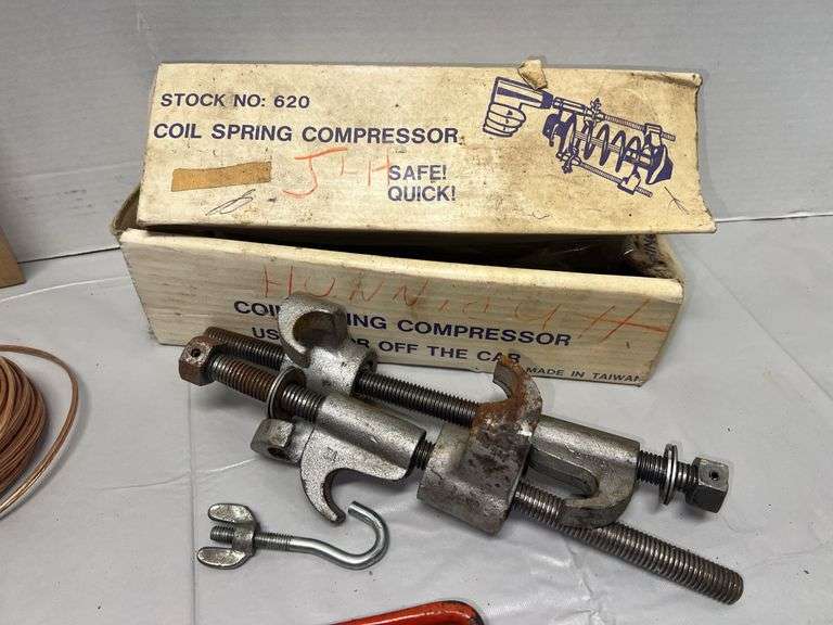 Workbench Vise, Level, Coil Spring Compressor, Pipe Wrench & Squares ...