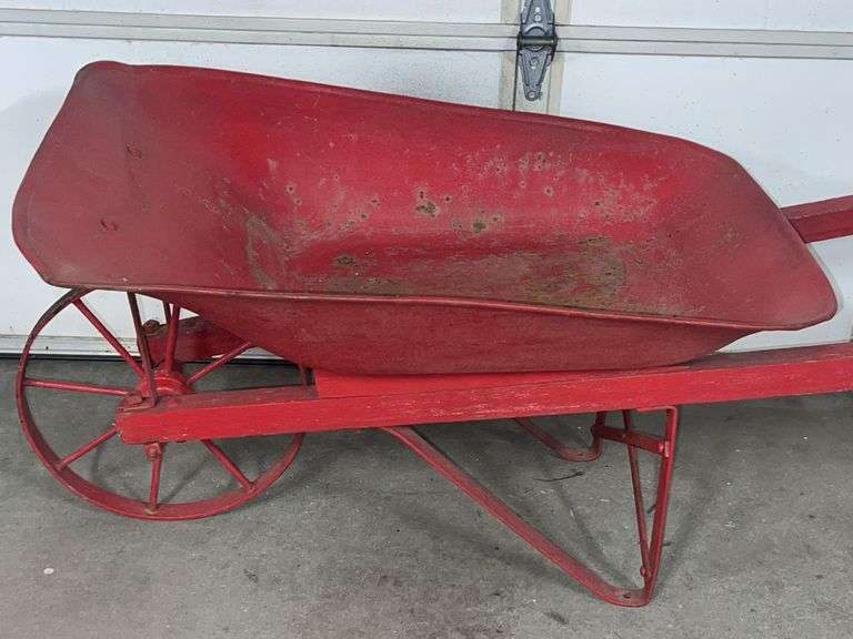 Square Red 3’x26” Metal Wheelbarrow - Sherwood Auctions