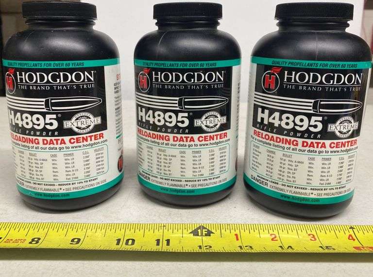 3 Bottles Hodgdon H4895 Rifle Powder, 1 lb., Opened, Almost Full ...