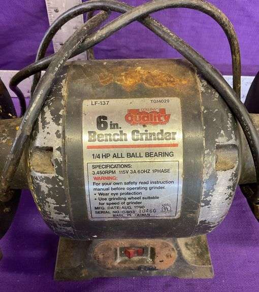 1/4 HP 6” Bench Grinder Has Power When Plugged In - Sherwood Auctions