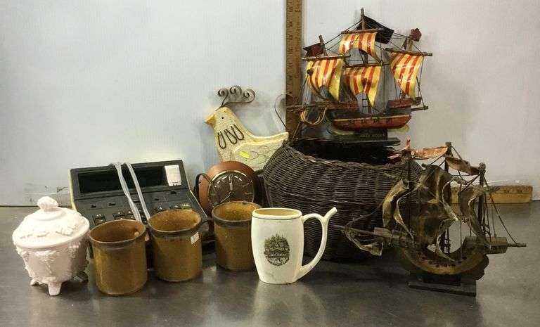 Small Wooden Ships, McCoy Coffee Mugs, Sharp Adding Machine (has power ...