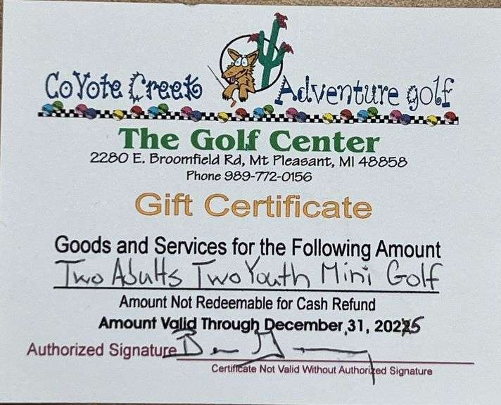 The Golf Center, Two Adults Two Youth Mini Golf Certificate - Sherwood ...