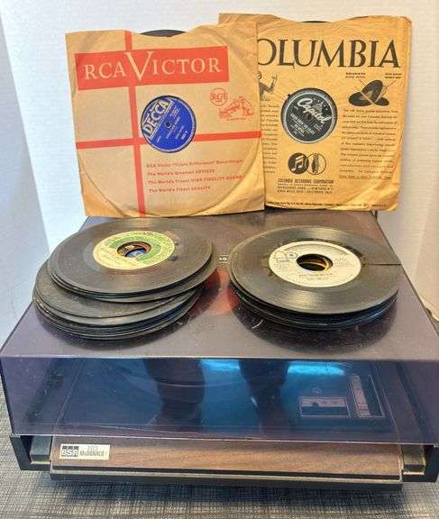 McDonald BSR 35CS Turntable & Stack of 45's RPM Records - Sherwood Auctions