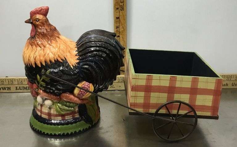 Tracy Potter Rooster Wagon Planter - Sherwood Auctions
