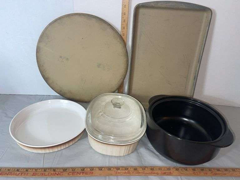 Pampered Chef Stoneware 16”x9” Bar Pan & 15” Pizza Pan + 4Qt. Rock ...