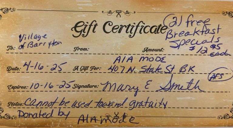 Alamode Cafe Big Rapids Gift Certificate for 2 Free Breakfast Specials ...