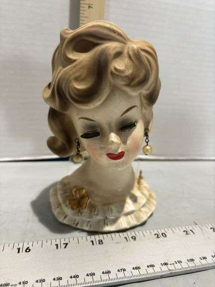 Napco Ware Porcelain Lady Head Vase Gold Accents & 1950’s Lefton Margo ...