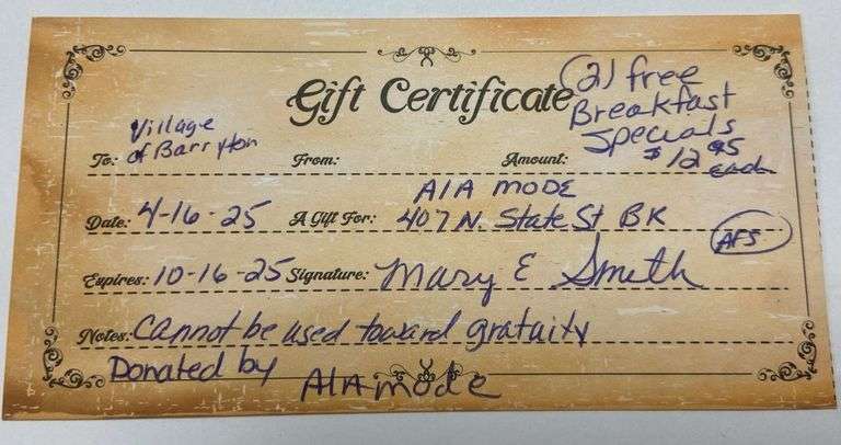 Alamode Cafe Big Rapids Gift Certificate for 2 Free Breakfast Specials ...