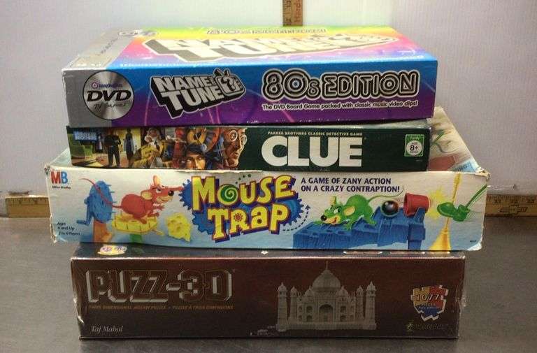 Puzzles 3D (new in box), Mouse Trap, Clue and Name That Tune 80’s ...