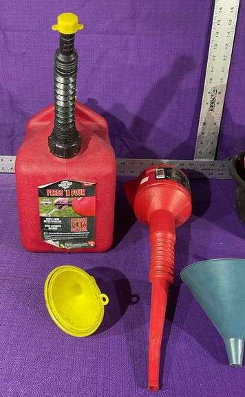 2 Gallon Plastic Fuel Can, Assorted Funnels, Catch Pan, Anti Seize ...
