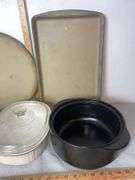 Pampered Chef Stoneware 16”x9” Bar Pan & 15” Pizza Pan + 4Qt. Rock ...