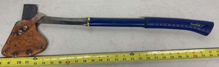 Blue Handled Estwing Hatchet w/ Sheath - Sherwood Auctions