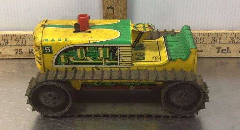 1950's Marx 5 Wind-Up Tin Toy Climbing Tractor - Sherwood Auctions