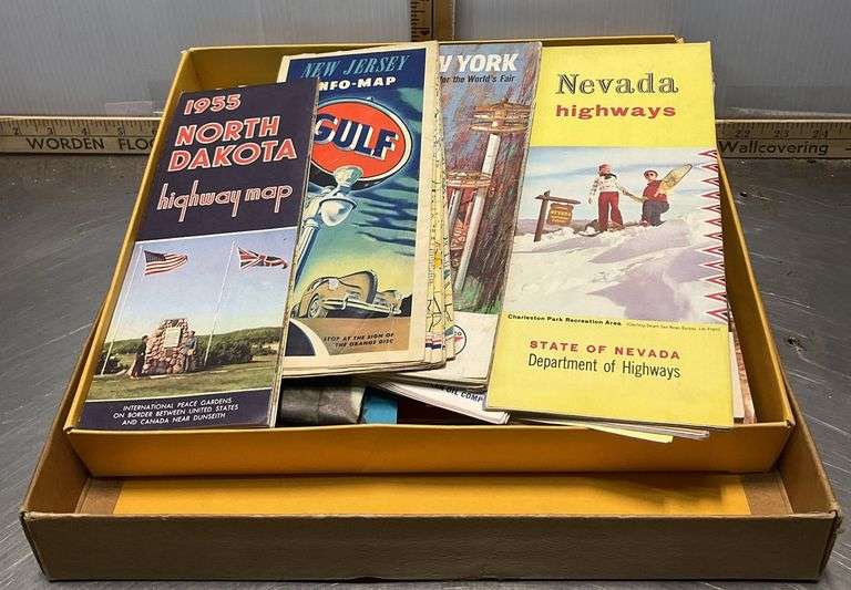 Box of Vintage Road Maps - Sherwood Auctions