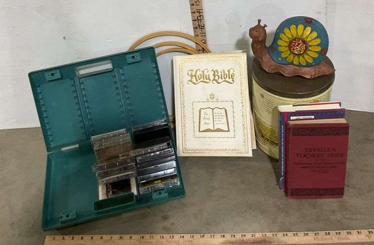 Books, Canister, Snail, Cassettes & Embroidery Rings - Sherwood Auctions