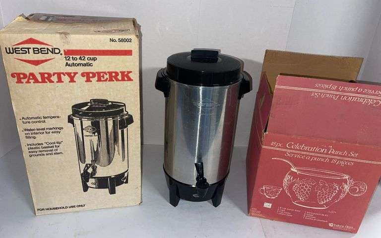 West Bend 12-42 Cup Automatic Percolator & 18 piece Punch Bowl Set ...
