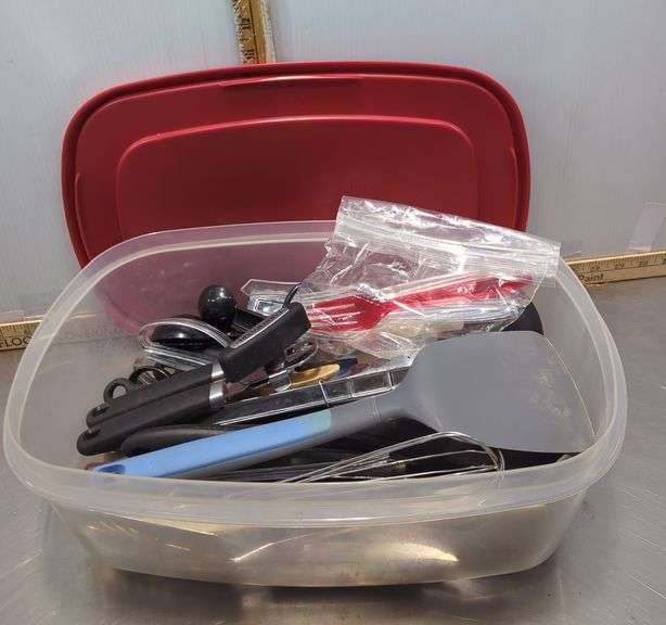 Rubbermaid Container with Kitchen Utensils - Sherwood Auctions