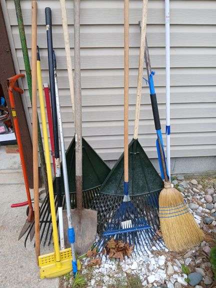 Rakes, Brooms, Steel Pry Bar, Grass Trimmer & Broom - Sherwood Auctions