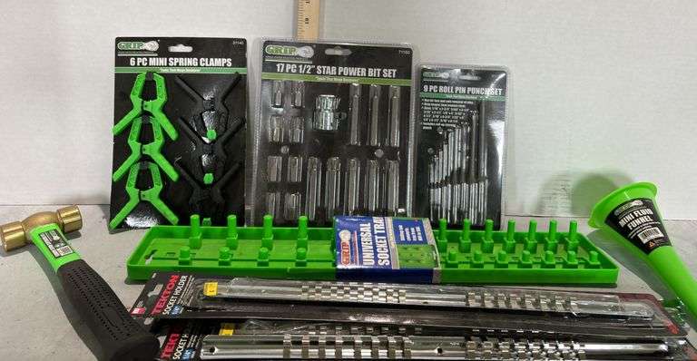 17pc Bit Set, Roll Pin 9pc Punch Set, Clamps, 1lb Fiberglass Brass ...