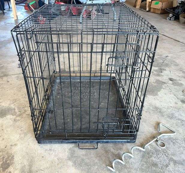 Metal Dog Crate & Tie Out Stake - Sherwood Auctions
