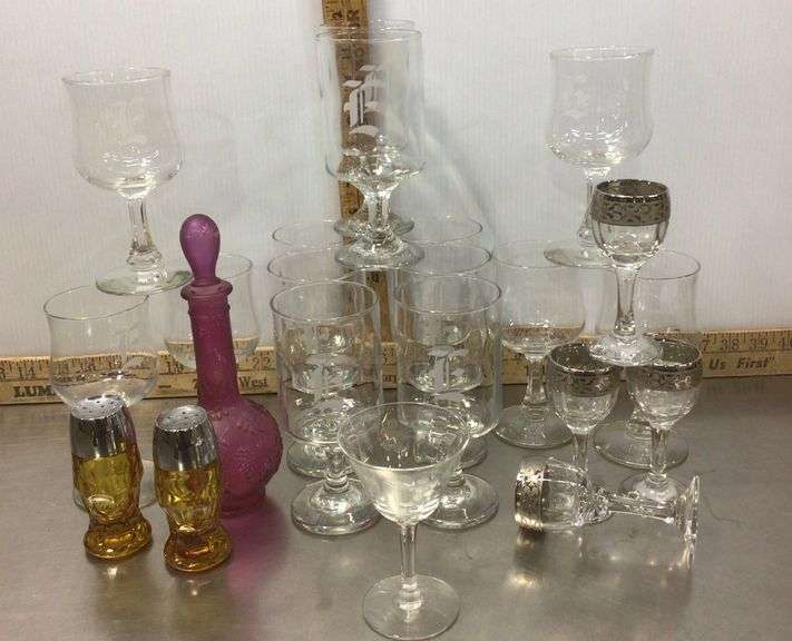 Vintage Silver Rimmed Sherry Glass Set, Monogrammed “E” Wine Glasses ...