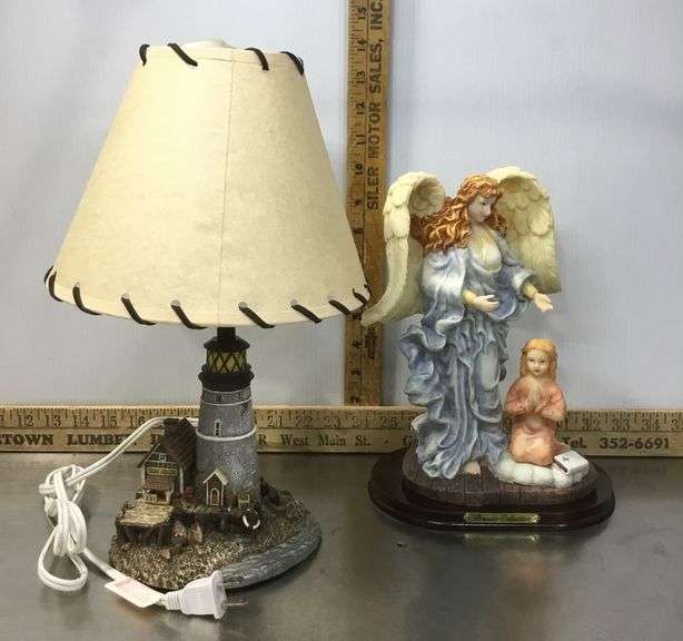 Lighthouse Silhouette Lamp and Premier Collection Angel Statue ...