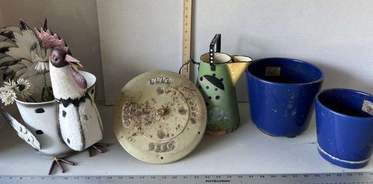 Planters, Solar Outdoor Light & Metal Ladybug Pitcher - Sherwood Auctions