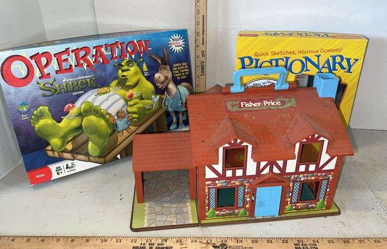 Fisher Price House, Pictionary & Shrek Operation Game - Sherwood Auctions