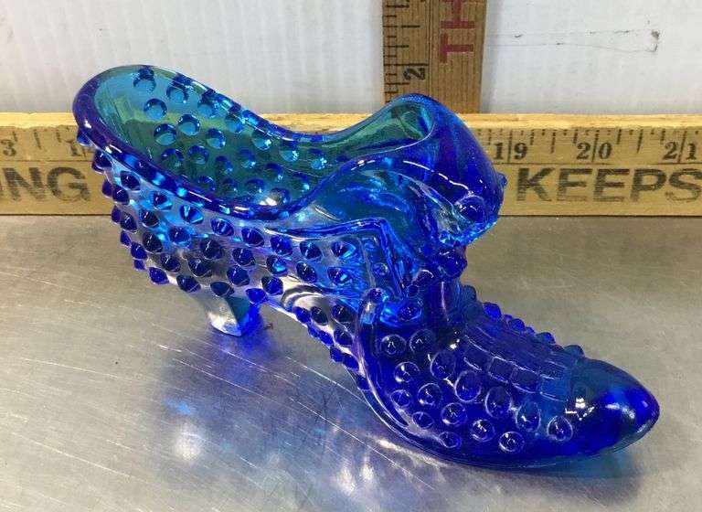 Fenton Colonial Blue Hobnail Glass Boot/Shoe - Sherwood Auctions