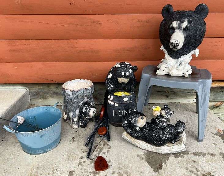 Assortment of Outdoor Bear Decor & Small Side Table - Sherwood Auctions