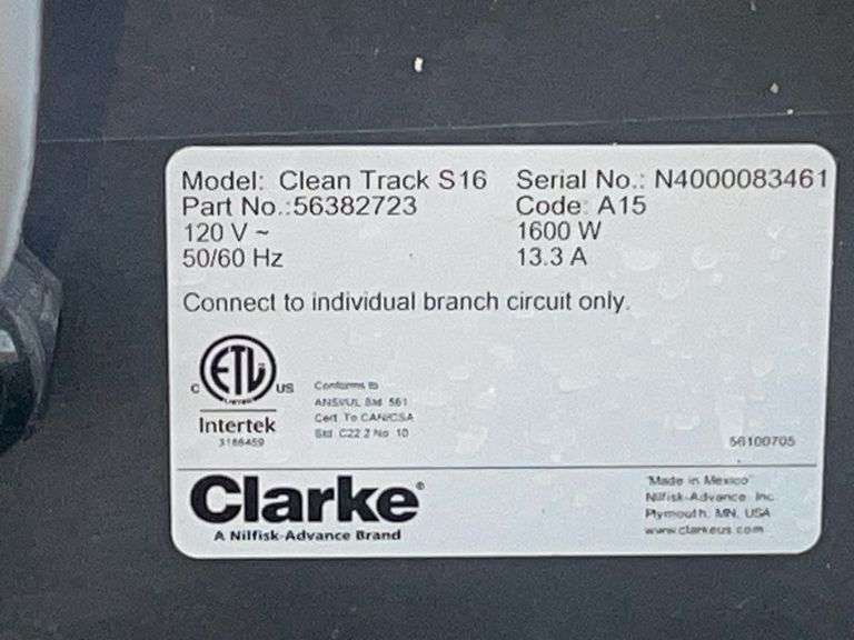 Clarke Clean Track S16 Carpet Cleaner- functional - Sherwood Auctions