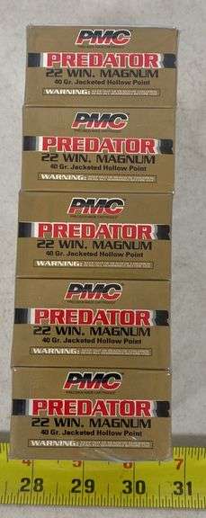 500 Cartridges PMC Predator 22 WIN MAG 40 GR Jacketed Hollow Point ...