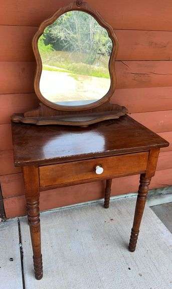 Wooden Traditional Side Table & Vanity Mirror (53”T,27”W,19”D ...