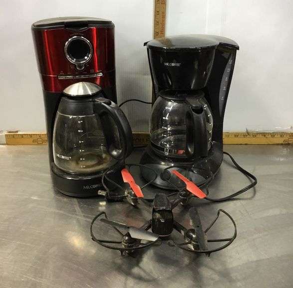 2 Coffee Makers (both have power) and Drone (unknown) - Sherwood Auctions
