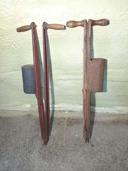 Two 35" Tall Primitive Hand Operated Seed Planters - Sherwood Auctions