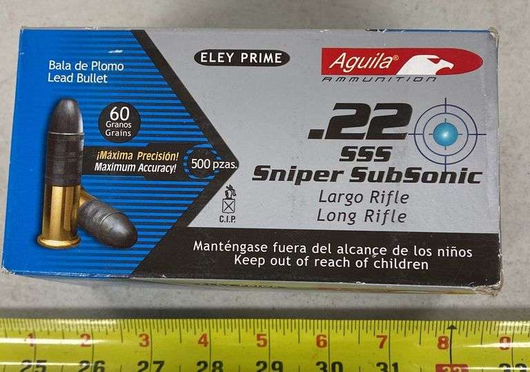 500 Rds. Aguila .22 LR SSS Sniper Subsonic 60 GR - Sherwood Auctions