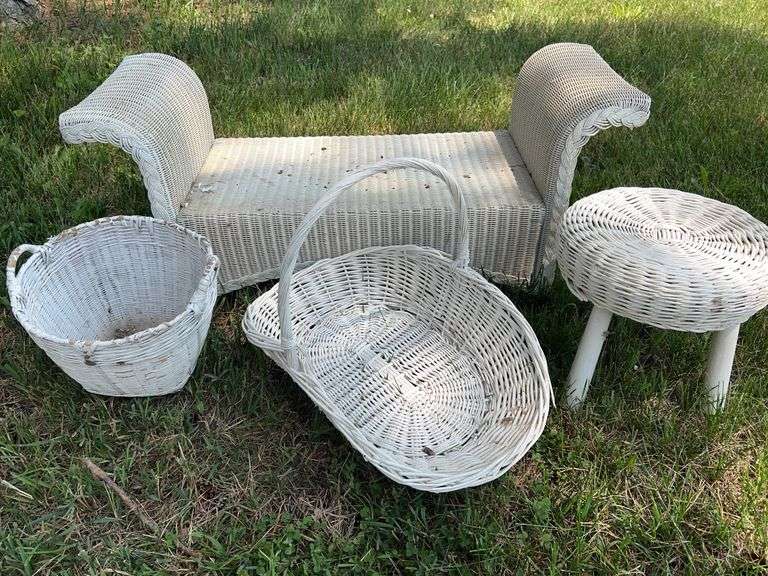 Wicker Settee, Baskets & Stool - Sherwood Auctions
