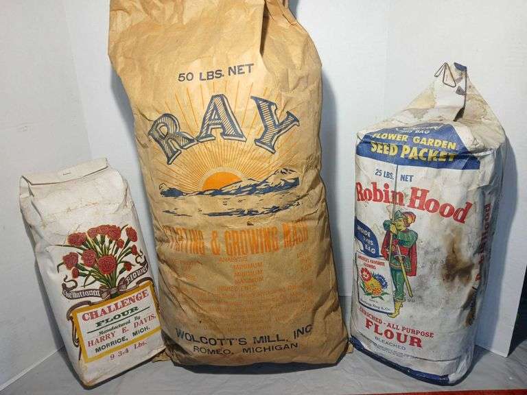 Vintage Michigan and Minnesota Flour and Growing Mash Bags - Sherwood ...