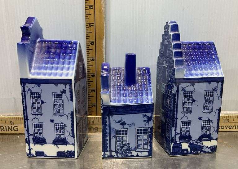 Hollander Delft Blue White Ceramic Buildings Banks - Sherwood Auctions