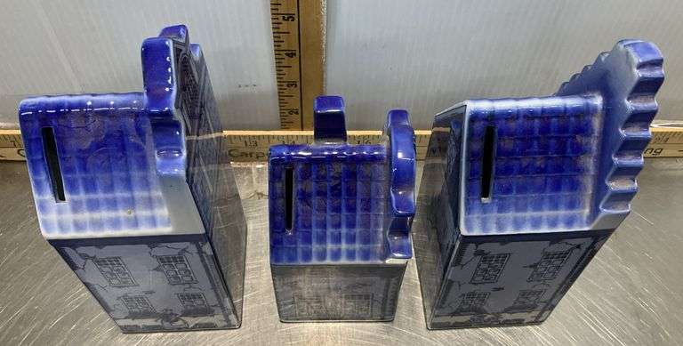 Hollander Delft Blue White Ceramic Buildings Banks - Sherwood Auctions