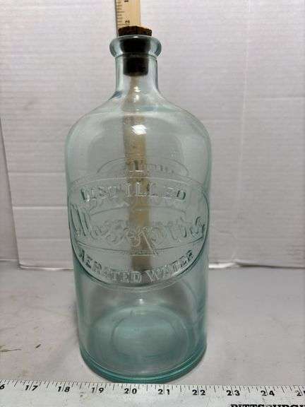 Blue Glass Absipure Distilled Aerated Water Bottle - Sherwood Auctions