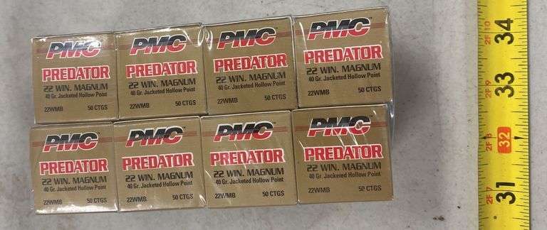 8 Boxes (400 Ctgs) PMC Predator 22 WIN MAG 40 GR Jacketed Hollow Point ...